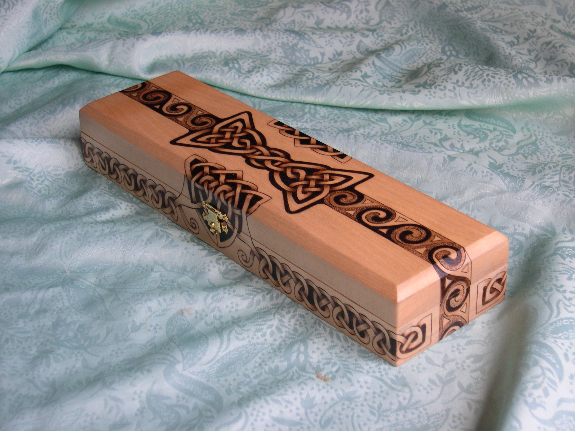 Long Wooden Box With Celtic Burned Knotwork/woodburned Box With Celtic ...
