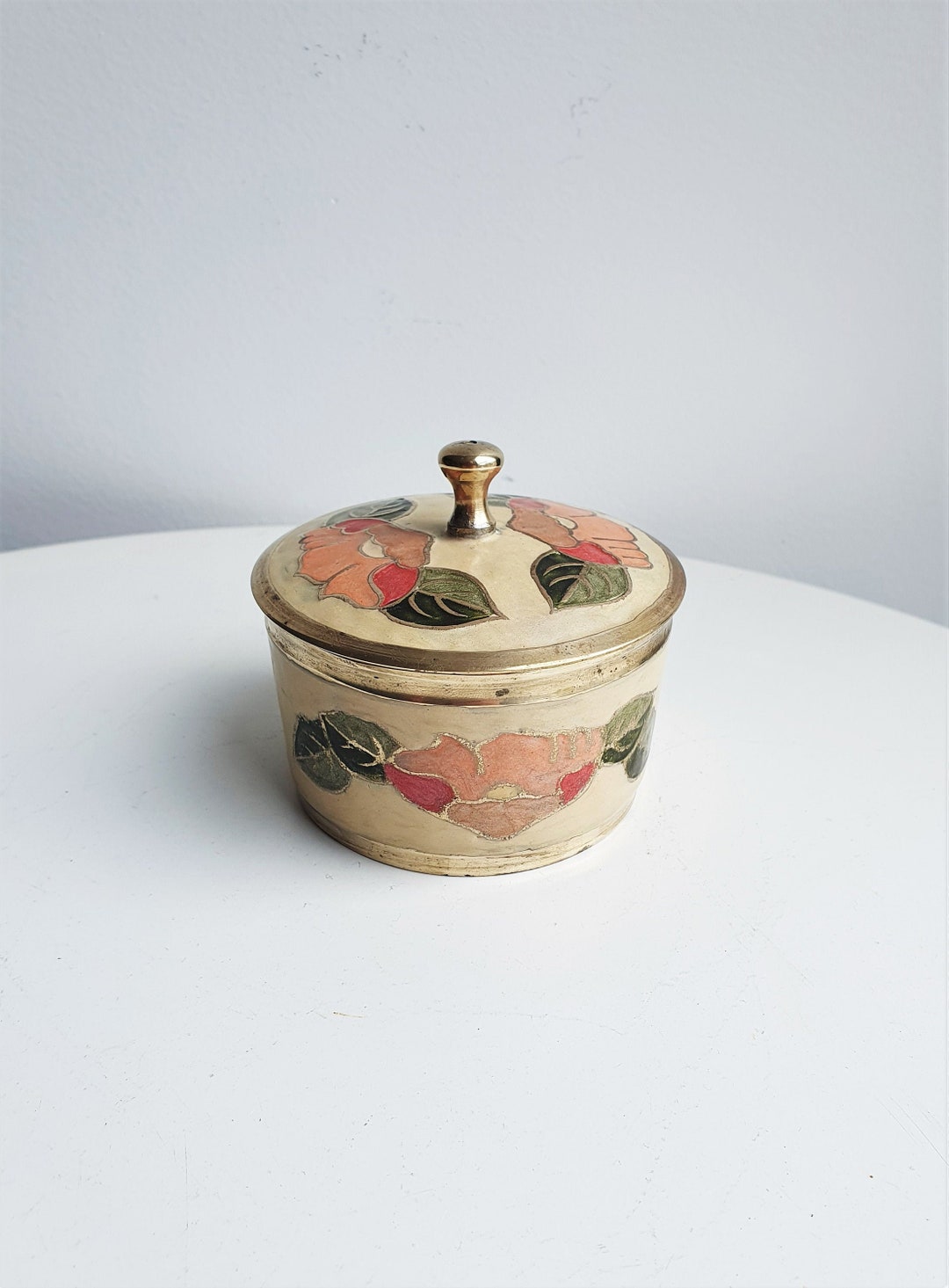 Small Brass Box//pill Box//cloisonné Brass Box//brass//round Box ...
