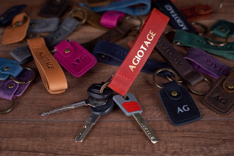 Personalized Leather Keychain Leather Monogram Keychain for - Etsy