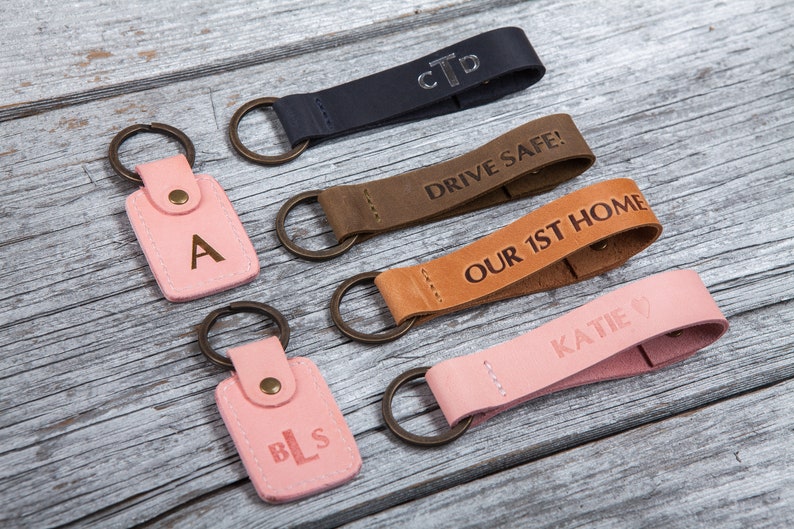 Personalized Leather Keychain Leather Monogram Keychain for - Etsy