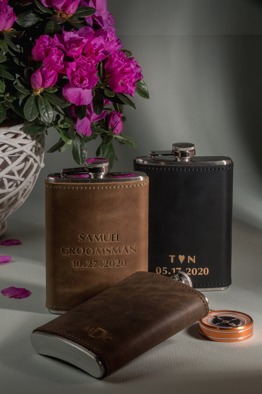 Personalized Leather Flask Engraved Hip Flask Groomsmen Flask Gift for ...