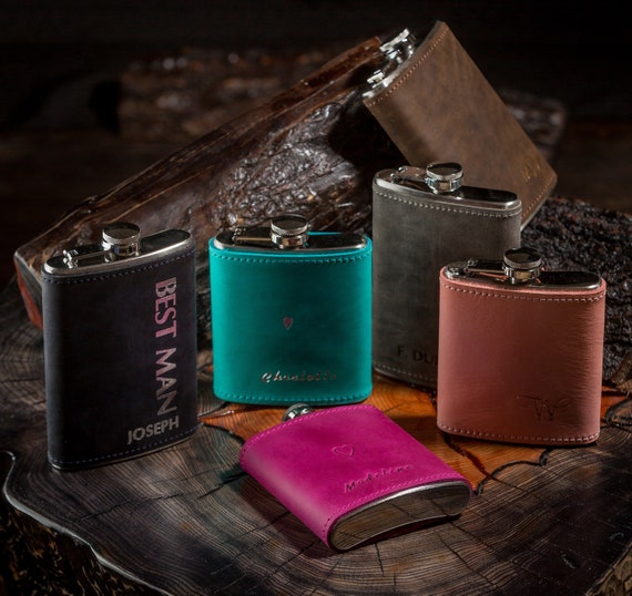 Personalized Leather Flask Engraved Hip Flask Groomsmen Gift - Etsy