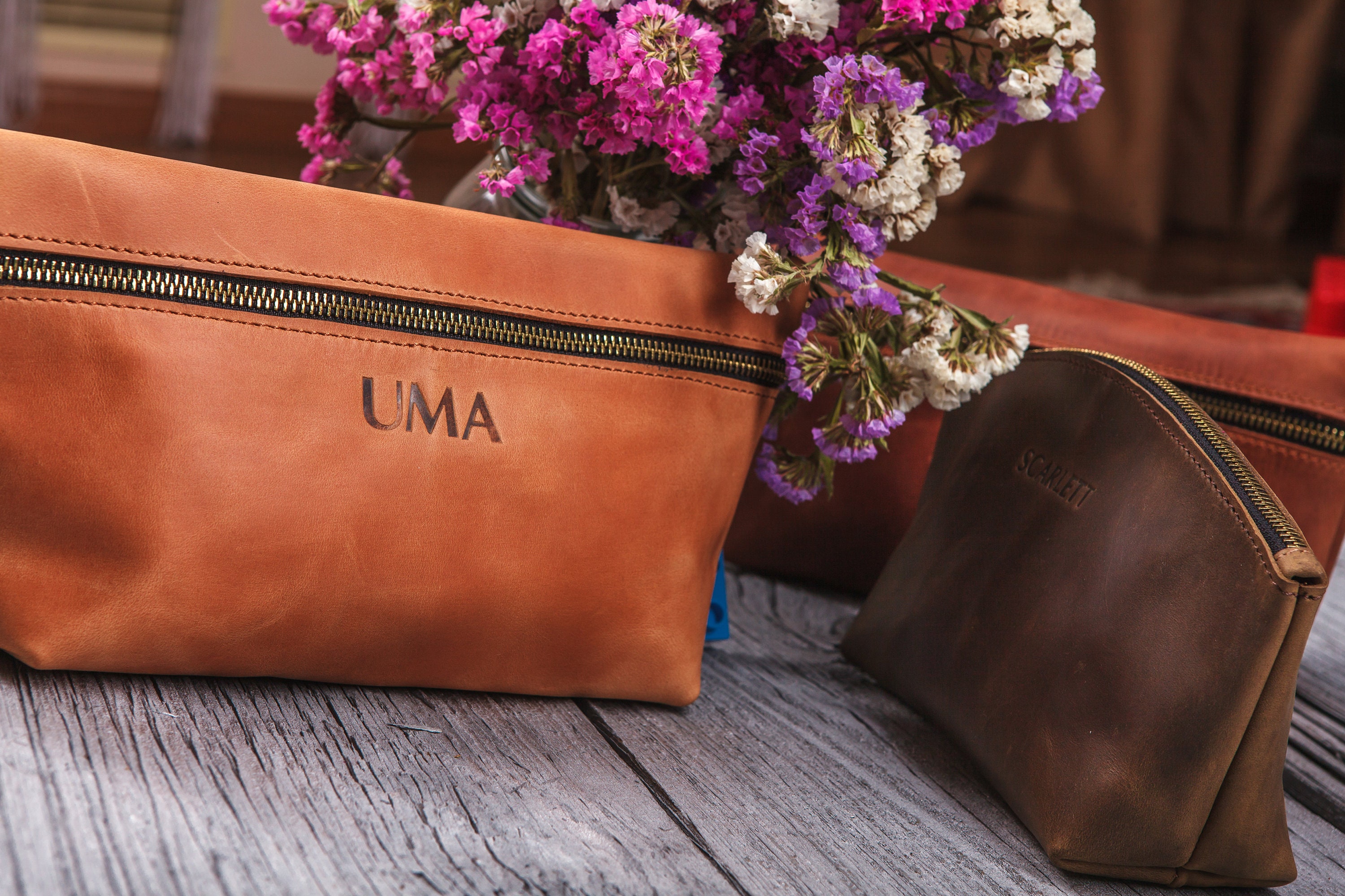 Leather makeup bag personalized Bridesmaid gift 3rd | Etsy