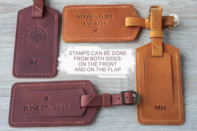Personalized Leather Luggage Tag, Travel Gifts, Wedding Favors, Custom ...