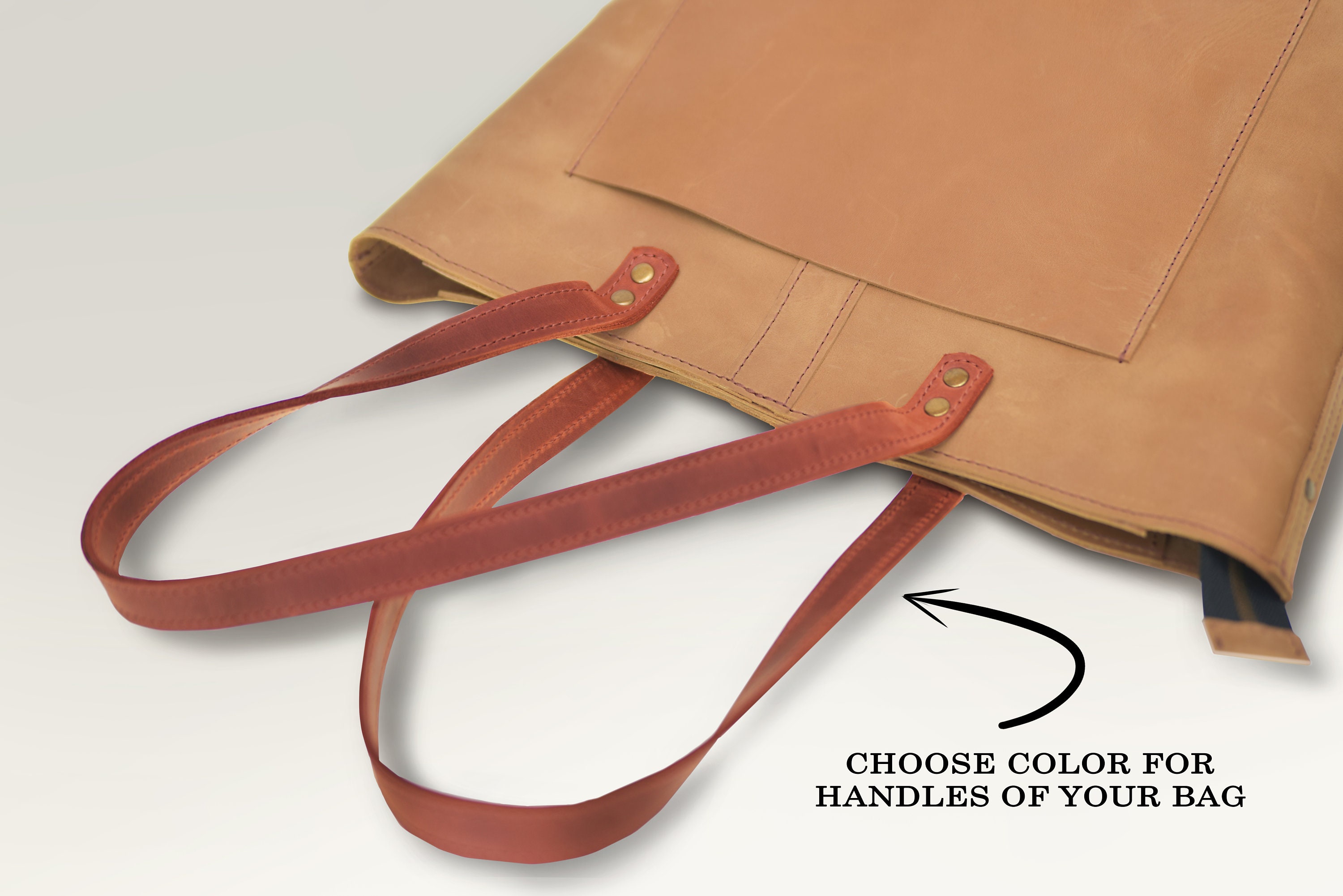 Leather Tote Bag Large Tote With Pocket Top Leather Handbag | Etsy