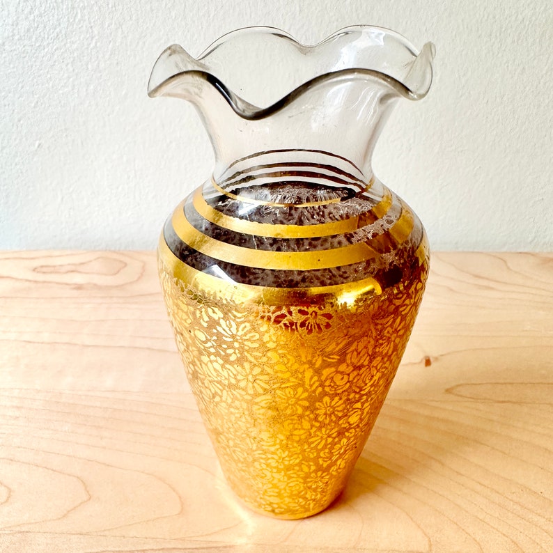 Vintage Ransgil Crystal Gold Vase With Gold Floral Detailed Edges ...