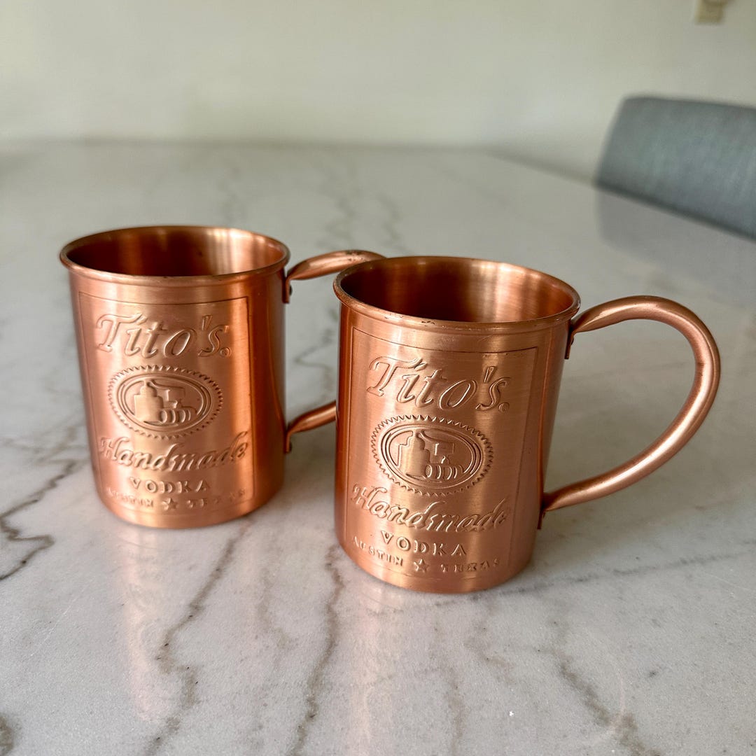Pair of 12 Oz Tito's Handmade Vodka Moscow Mule Copper Mugs. Nice Gift ...