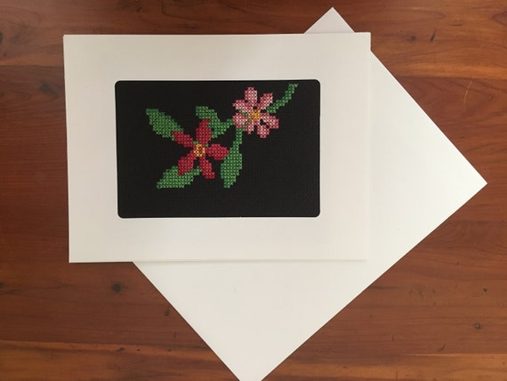 Cross-stitched Greeting Card With Design of Pink & Red - Etsy