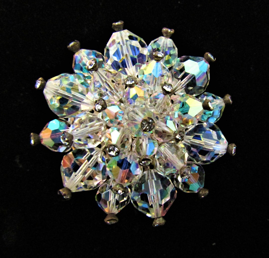 Vintage Crystal Cluster AB Bead Brooch With Prong Set Crystals - Etsy