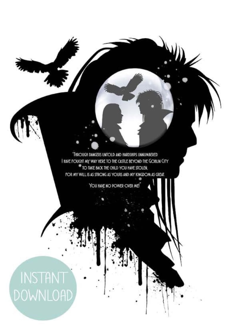 Printable Labyrinth Movie Art Jareth Goblin King Black and - Etsy