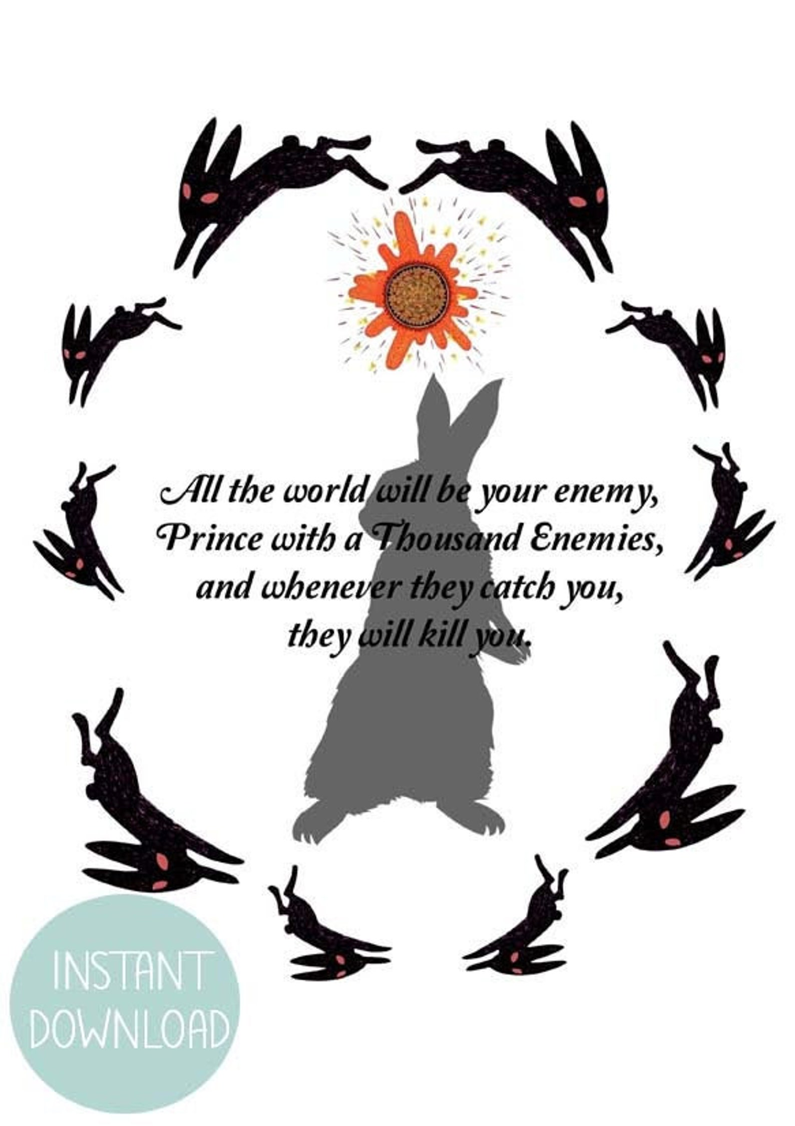 Wall Art Printable Frith Watership Down Black Rabbit - Etsy