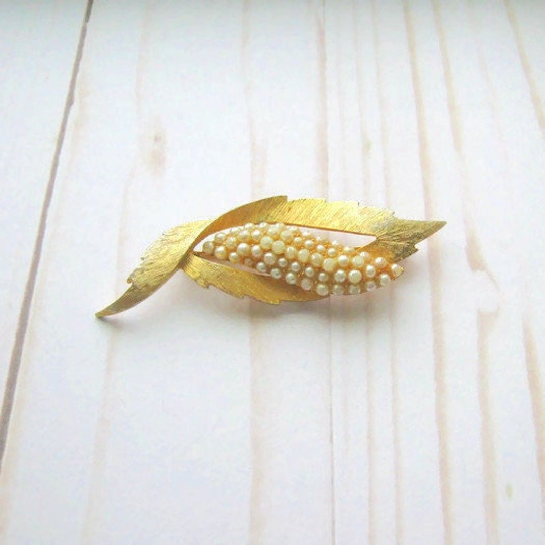 Vintage Brushed Gold Tone Corn Collar Brooch With Faux Pearl - Etsy