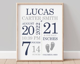 Baseball Sports Nursery Wall Art, Baby Birth Stat, Personalized Baby ...