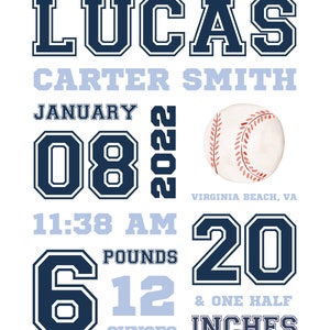 Baseball Sports Nursery Wall Art, Baby Birth Stat, Personalized Baby ...