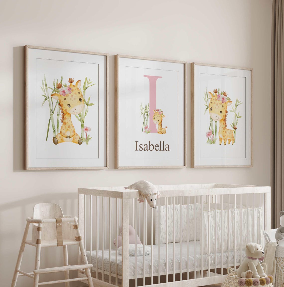 Personalized Floral Giraffe Girls Nursery Wall Art - Jungle Animal ...