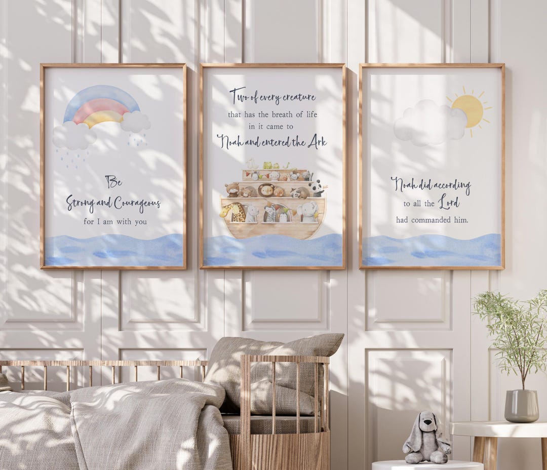 Noahs Ark Scripture Nursery Print - Christian Bible Scripture Wall Art ...