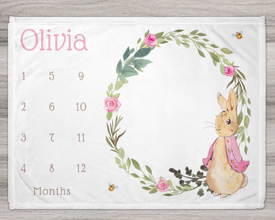 Flopsy Pink Peter Rabbit Baby Monthly Milestone Blanket, Personalized ...