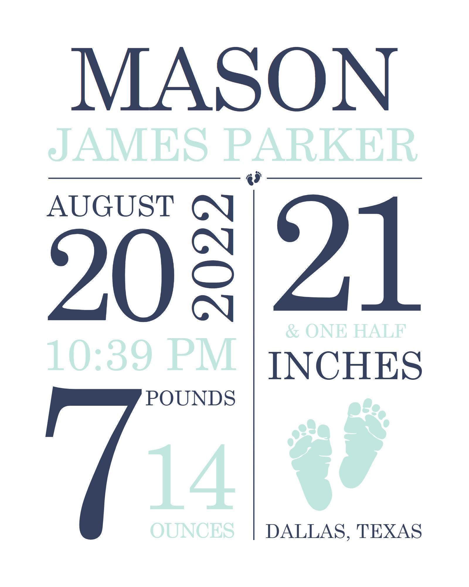 Personalized Baby Boy Wall Art - Birth Stat Footprints - Nursery Decor ...