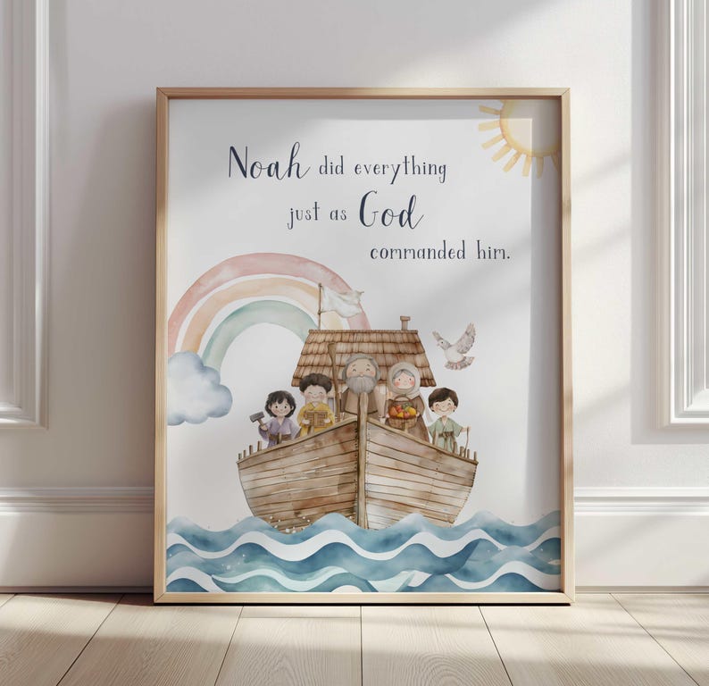 Noahs Ark Scripture Nursery Wall Art - Christian Nursery Print ...