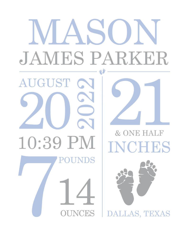 Baby Foot Footprint Nursery Wall Art, Baby Birth Stat, Personalized ...