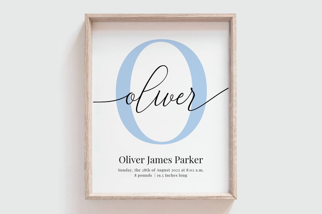 Baby Name Initial Letter Print, Baby Birth Stat Nursery Wall Art ...