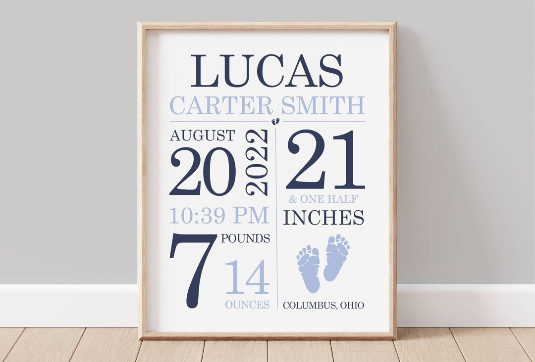 Baby Foot Footprint Nursery Wall Art, Baby Birth Stat, Personalized ...