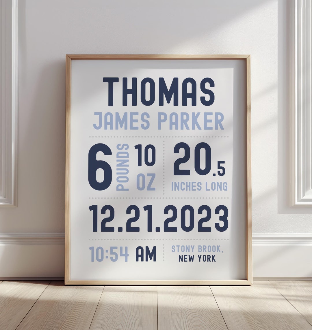 Custom Baby Birth Stat Nursery Wall Art, Personalized Baby Boy Gift ...