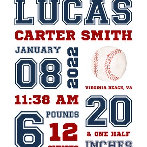 Baseball Sports Nursery Wall Art, Baby Birth Stat, Personalized Baby ...