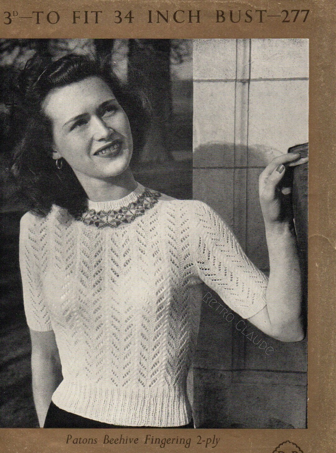 1940s Lace and Fair Isle Blouse 2-ply Knitting Pattern PDF Download ...