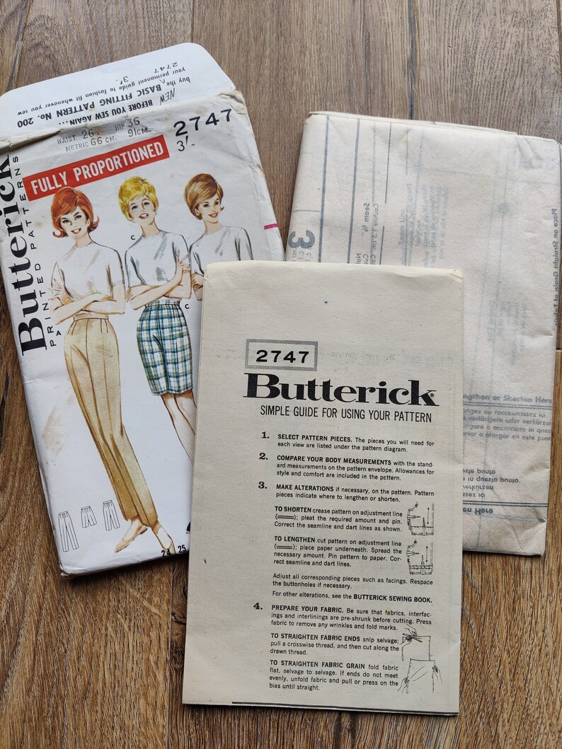 1960s Vintage Sewing Pattern Trousers Cigarette Pants Bermuda Shorts ...