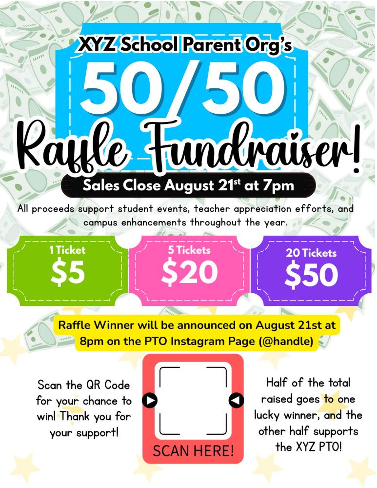 Editable 50/50 Raffle Ticket Template: Canva Fundraiser (digital ...