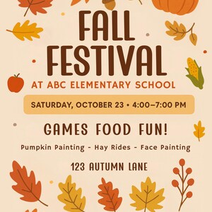 Fall Festival Canva Flyer Template – Editable School Event Invitation ...