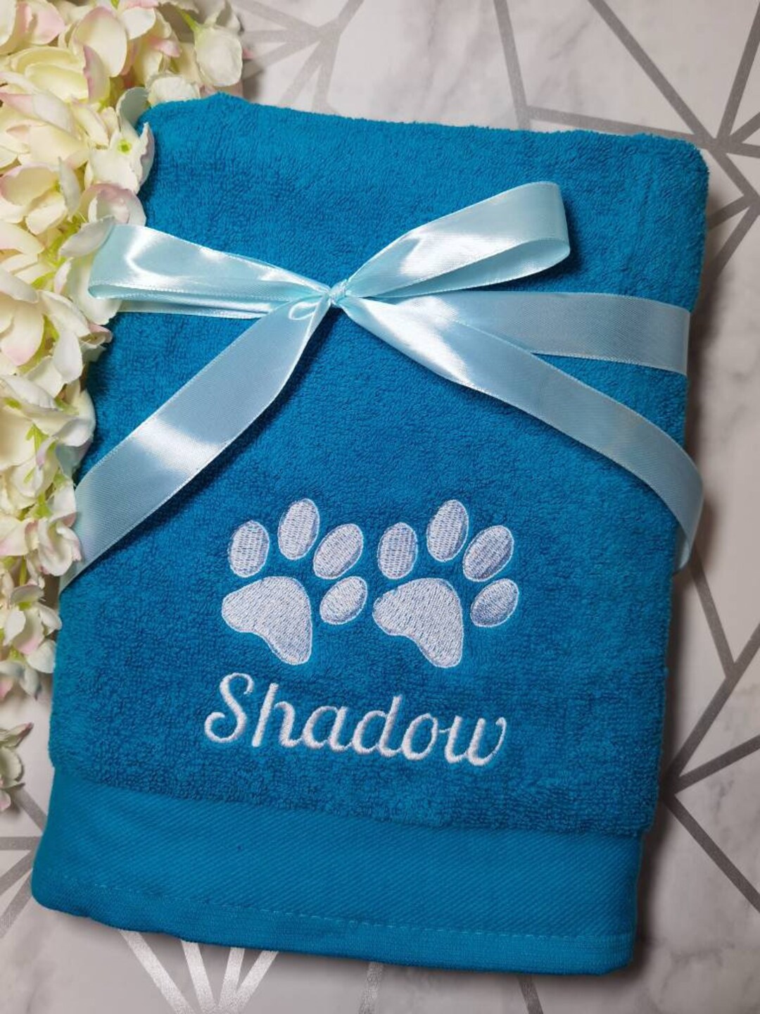 Personalised Dog Towel, Paw Design, Pet Towel, Embroidered , Dog Gift ...
