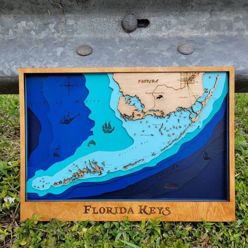 Florida Keys Map Upper Keys Map Wood Map Florida Map - Etsy