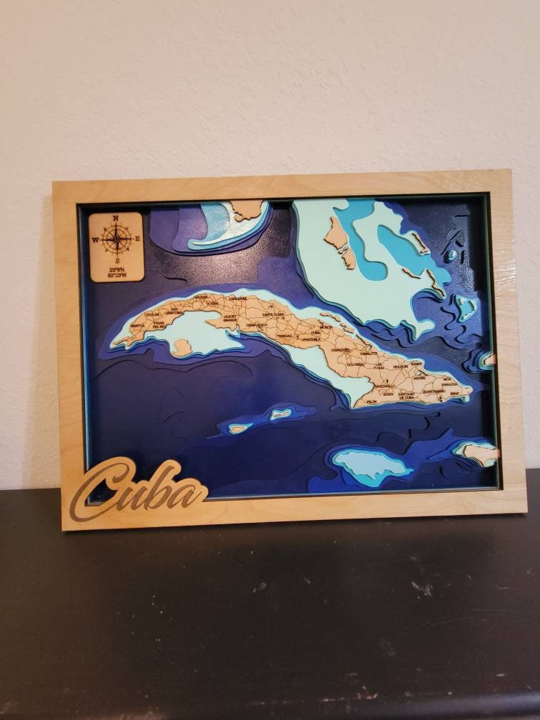 Cuba Map, Wood Map, Map, Office Map, Decorative Map, Multylayer Map - Etsy