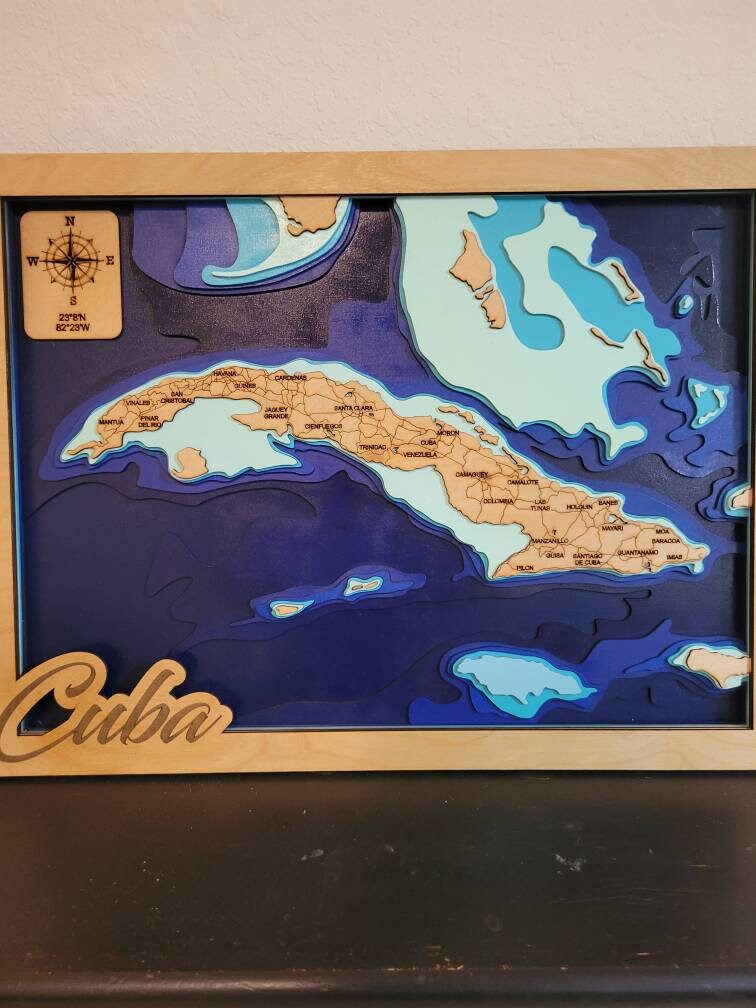 Cuba Map, Wood Map, Map, Office Map, Decorative Map, Multylayer Map - Etsy