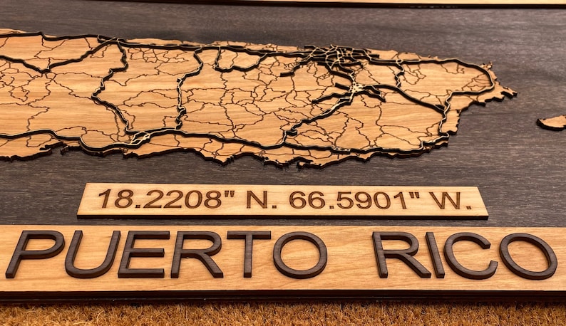Puerto Rico Map, Wood Map, Laser Cut Map, Puerto Rico - Etsy