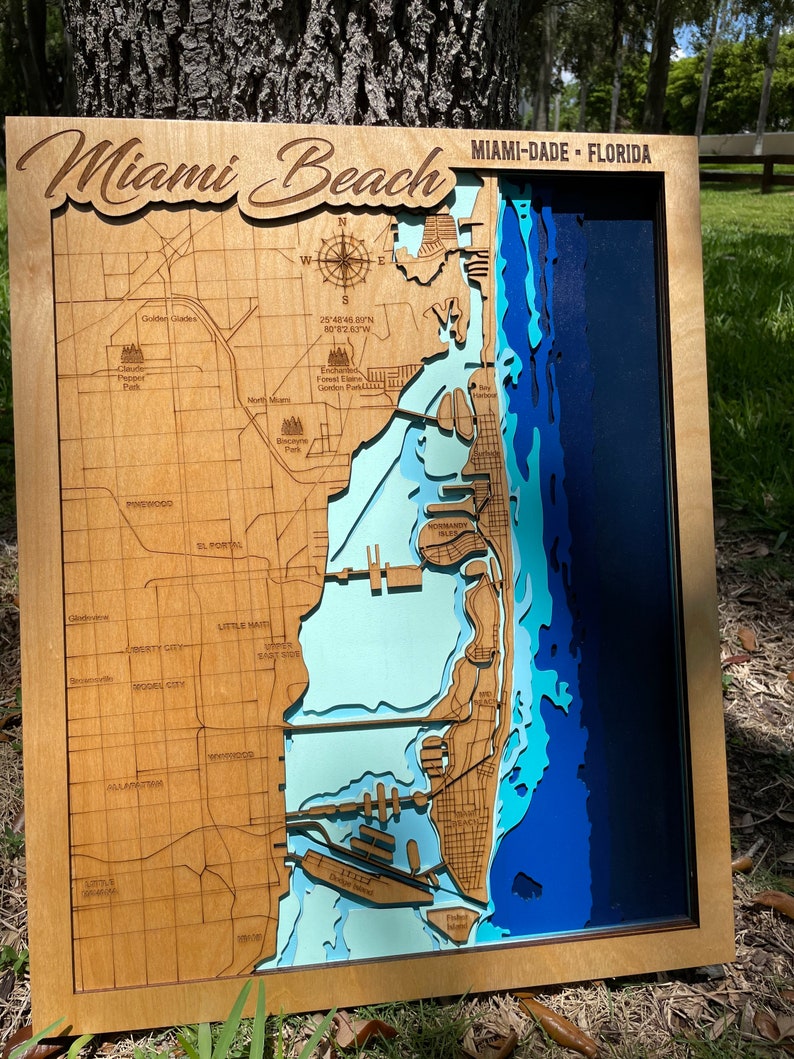 Miami Map Miami Beach Map Wood Map Map - Etsy