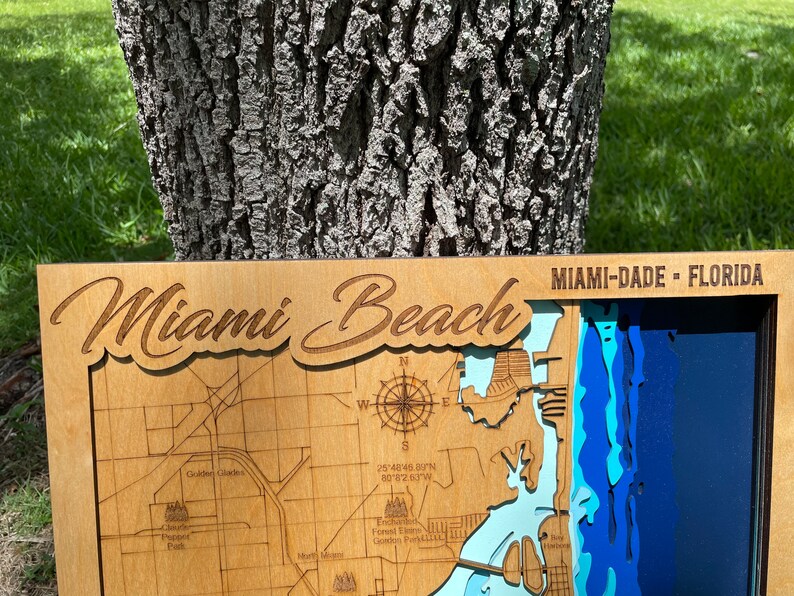 Laser Cut Miami Beach Wood Map: Layered Birch Plywood Art - Etsy