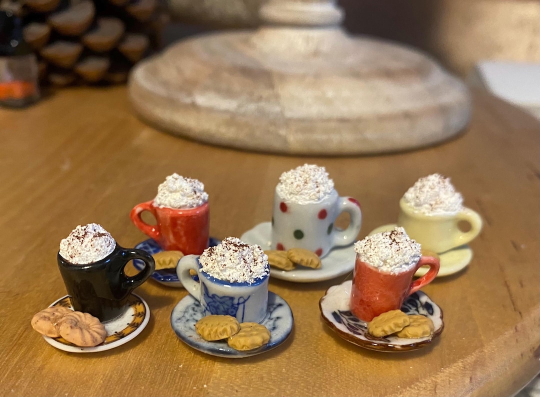 Doll's House Hot Chocolate With Cream and Biscuits 12th Scale Miniature ...