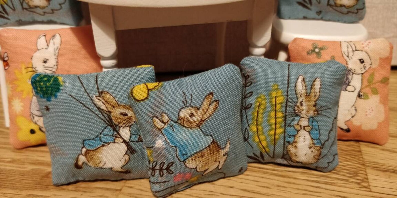 Dolls House Miniature Peter Rabbit Cushions Peach or Blue | Etsy UK
