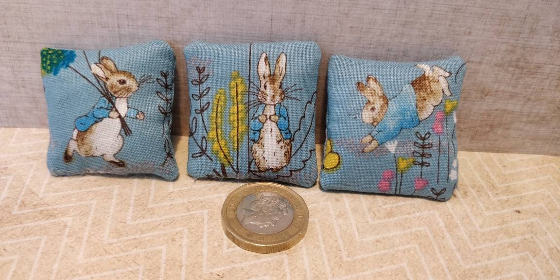 Dolls house miniature Peter rabbit cushions | Etsy