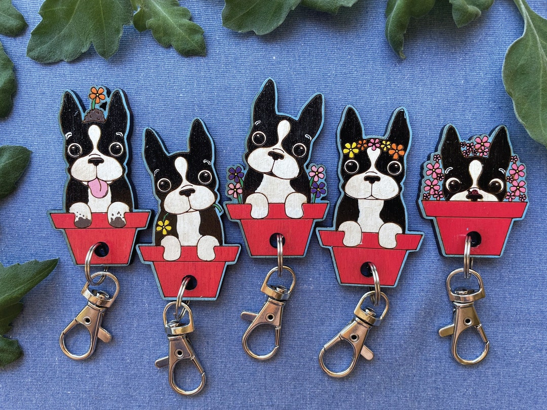 Boston Terrier Keychain, Handpainted, Boston Terrier Gift, Key Fob ...