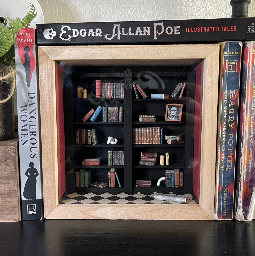 Library Booknook, Library Shadow Box, Miniature Library, Booknook ...
