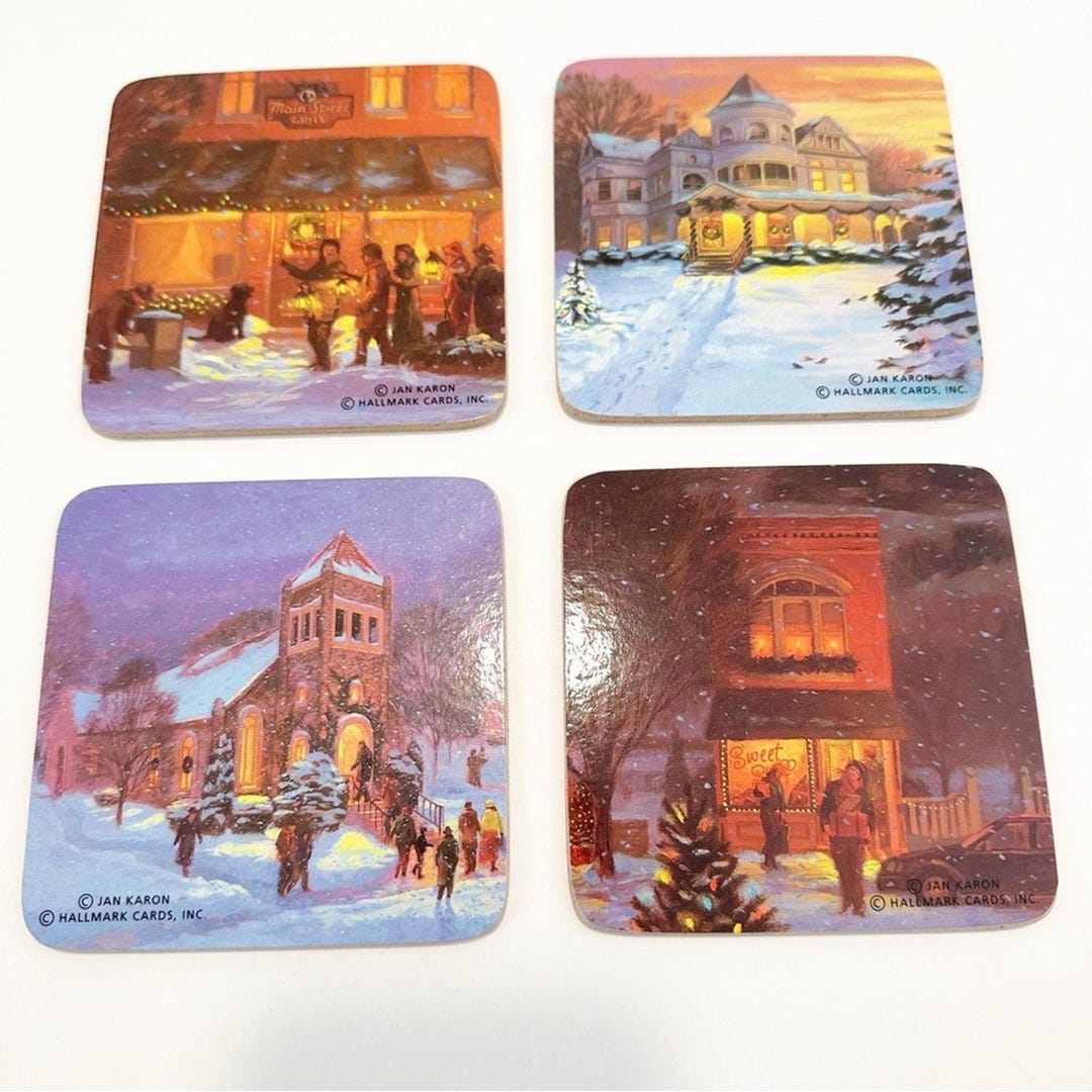 Jan Karon Hallmark Vintage Set of 4 Christmas Winter Cork Coasters - Etsy