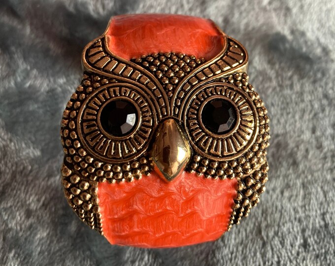 Clapper Bracelet Coral and Gold Owl Bracelet Vintage From 1980's ...