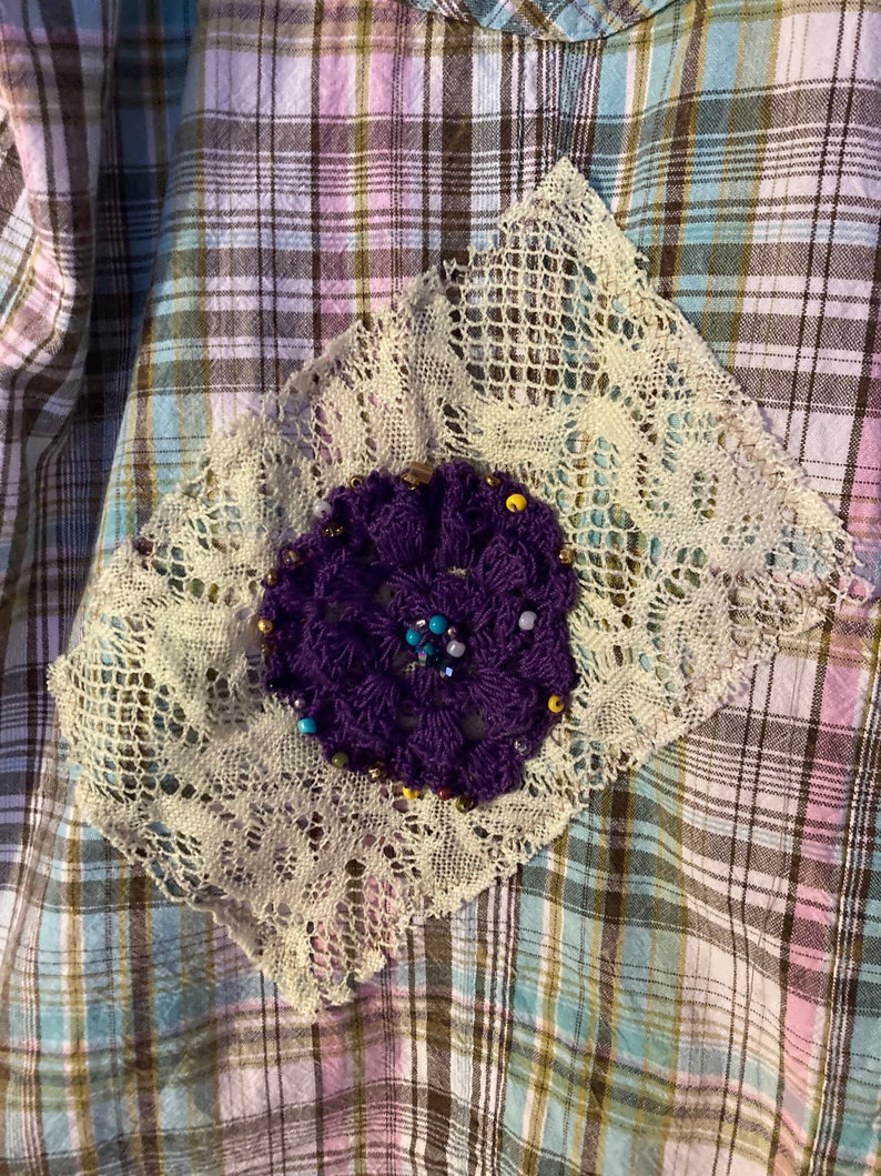 Women's Short Sleeve Patchwork Blouse. Repurposed Blouse Altered ...