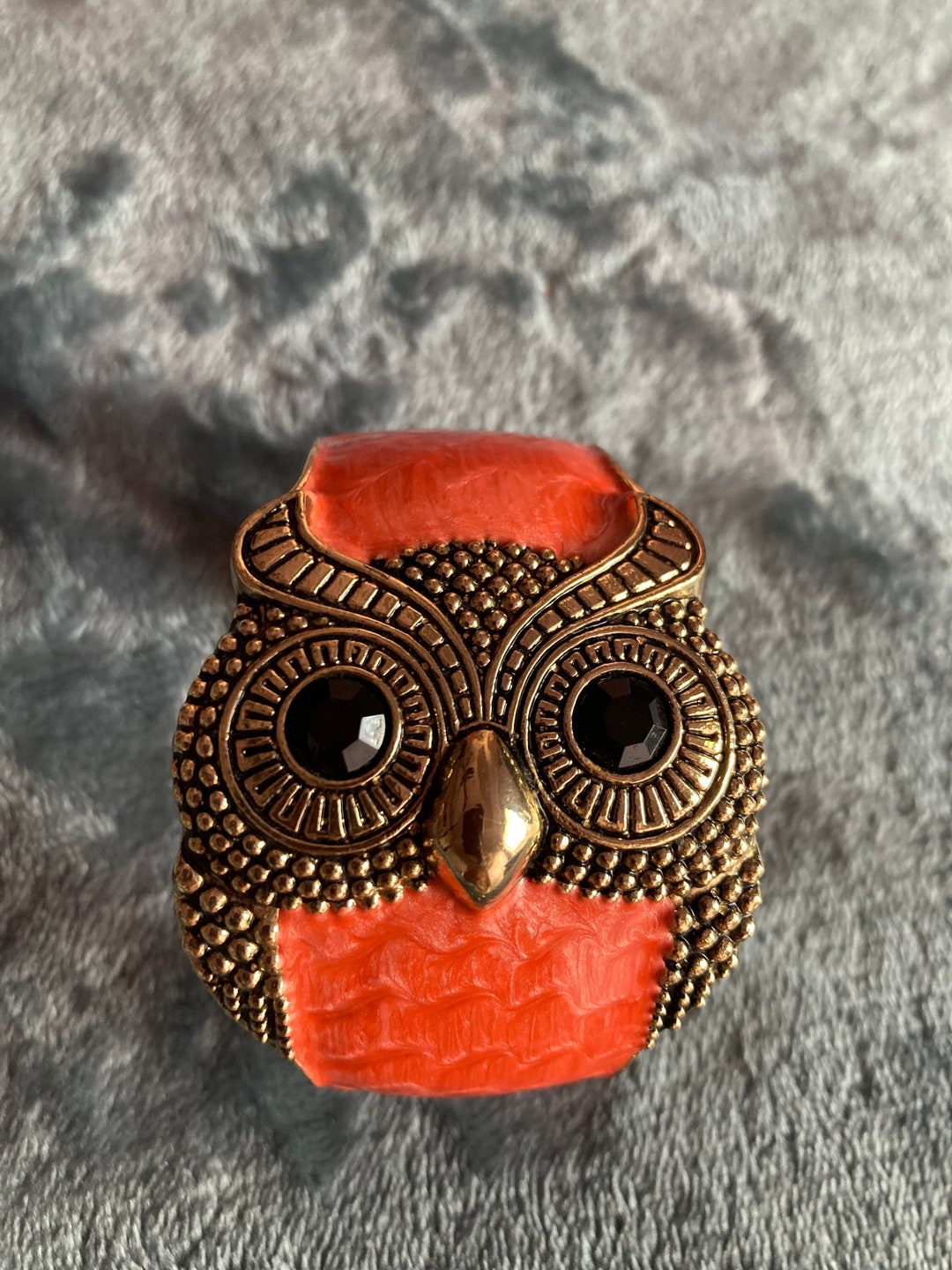Clapper Bracelet Coral and Gold Owl Bracelet Vintage From 1980's ...