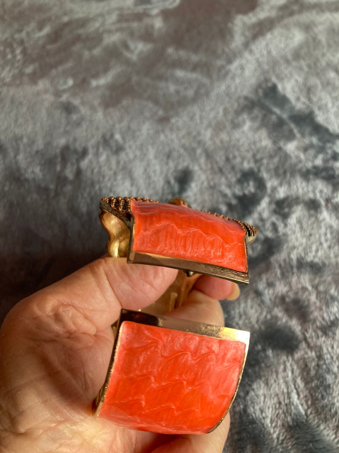 Clapper Bracelet Coral and Gold Owl Bracelet Vintage From 1980's ...