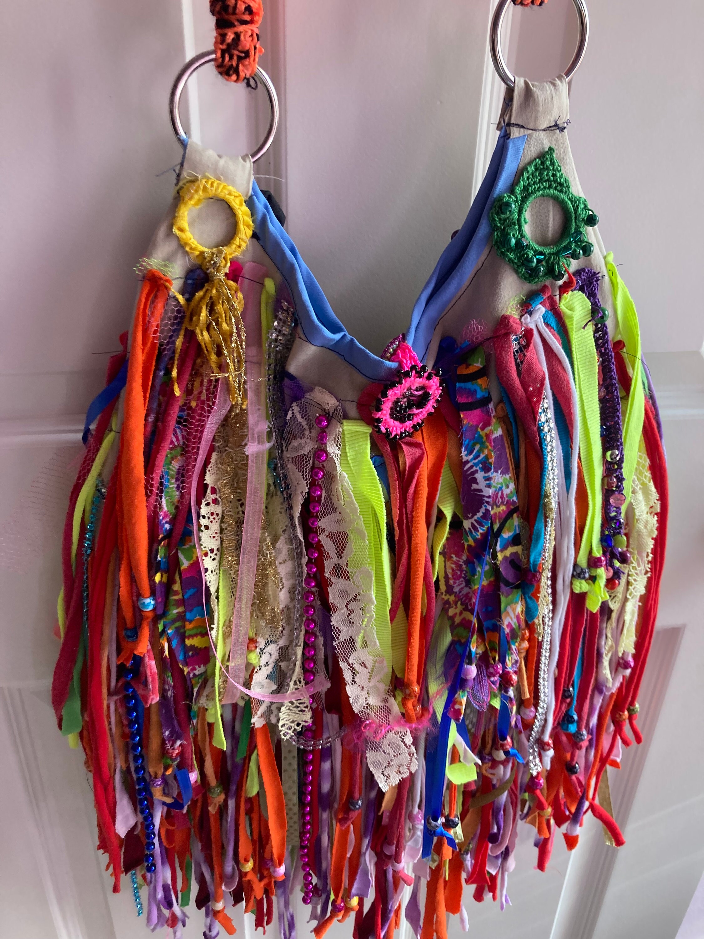 Beaded Fringe Bag. Statement Shoulder Bag. Rag Bag With Beads. Beaded ...